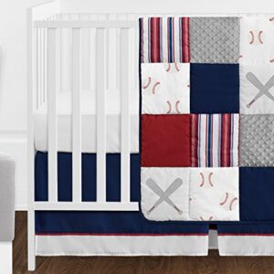 Sweet Jojo Designs Red, White and Blue Baseball Patch Sports Baby Boy Crib Bedding Set - 11 Pieces - Grey Patchwork Stripe