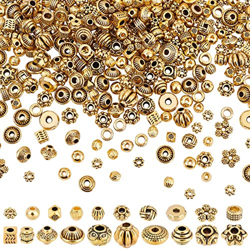 NBEADS About 100g Tibetan Style Alloy Spacer Beads,20 Styles Random Mixed Metal Flower Cone Round Column Spacer Beads for DIY Jewelry Craft Making