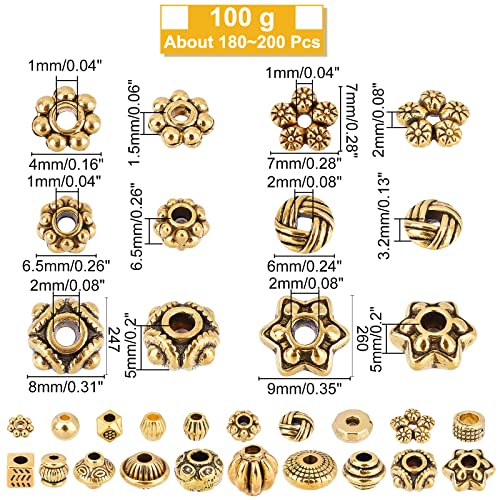 NBEADS About 100g Tibetan Style Alloy Spacer Beads,20 Styles Random Mixed Metal Flower Cone Round Column Spacer Beads for DIY Jewelry Craft Making