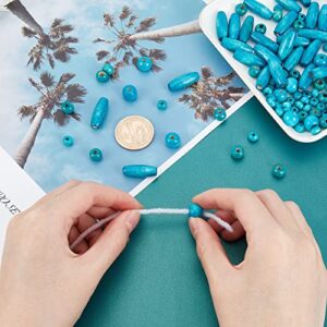 PH PandaHall 480pcs Wooden Spacer Beads, Blue Wooden Beads Round Loose Beads Long Tube Beads with 3 mm Hole for Jewelry Making Hair Handmade DIY Craft Farmhouse Decor