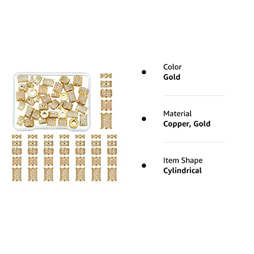 Yinkin 40 Pieces Zircon Rhinestone Beads Tube Column Pave Bead Charms Cubic Zirconia Beads Big Hole Spacer Beads Jewelry Bracelet Connector Crystal Beads for DIY (Gold)