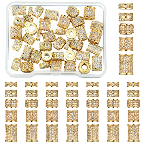 Yinkin 40 Pieces Zircon Rhinestone Beads Tube Column Pave Bead Charms Cubic Zirconia Beads Big Hole Spacer Beads Jewelry Bracelet Connector Crystal Beads for DIY (Gold)