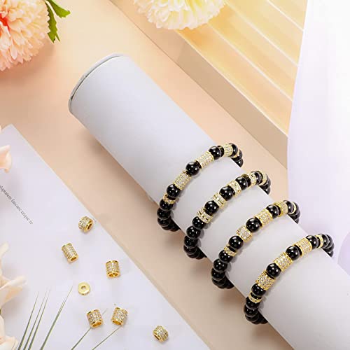 Yinkin 40 Pieces Zircon Rhinestone Beads Tube Column Pave Bead Charms Cubic Zirconia Beads Big Hole Spacer Beads Jewelry Bracelet Connector Crystal Beads for DIY (Gold)