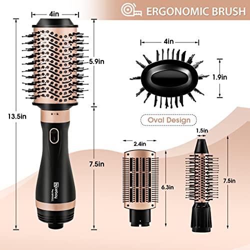 Nicebay Hair Dryer Brush Blow Dryer Brush in One,Round Blow Dry Brush for Blow Drying, One Step Blow Out Hot Air Brush,3 Temperature, Negative Ion,4 in 1 Detachable Blowout Brush Hair Dryer for Women