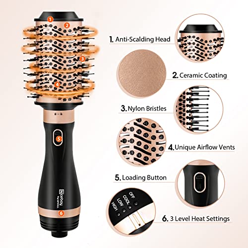 Nicebay Hair Dryer Brush Blow Dryer Brush in One,Round Blow Dry Brush for Blow Drying, One Step Blow Out Hot Air Brush,3 Temperature, Negative Ion,4 in 1 Detachable Blowout Brush Hair Dryer for Women