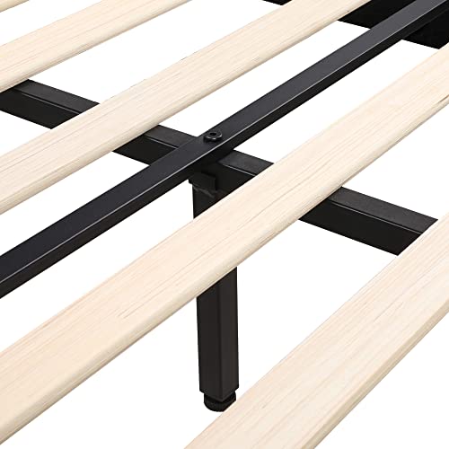 Modern Upholstered Bed Frame with 4 Drawers, Platform Bed with Button Tufted Headboard, Solid Wooden Slat Support, Easy Assembly, Queen Size, Black