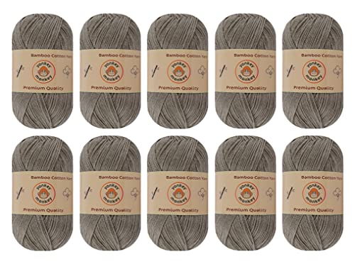 10-Pack Yonkey Monkey Skein Tencel Yarn - 70% Bamboo, 30% Cotton - Softest Quality Crocheting, Knitting Supplies - Lightweight and Breathable Fabric Threads 210 Meters