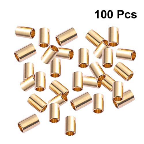 SUPVOX 100PCS Macrame Brass Tubes Golden Spacer Beads for DIY Sewing Craft Wall Hanging Plant Holder Craft -0.3 Long Large Hole