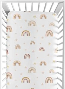 sweet jojo designs boho rainbow girl fitted crib sheet baby or toddler bed nursery - blush pink dusty rose gold yellow mauve taupe beige tan bohemian stars sun celestial vintage sky