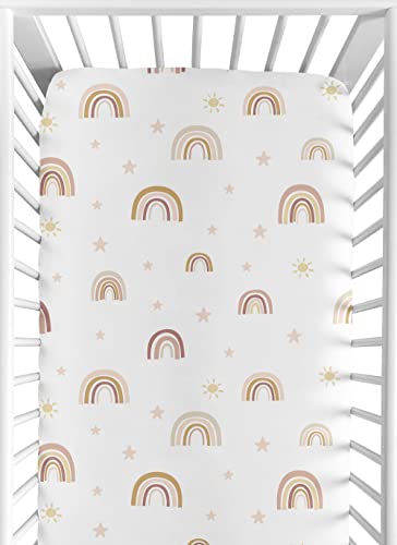 Sweet Jojo Designs Boho Rainbow Girl Fitted Crib Sheet Baby or Toddler Bed Nursery - Blush Pink Dusty Rose Gold Yellow Mauve Taupe Beige Tan Bohemian Stars Sun Celestial Vintage Sky