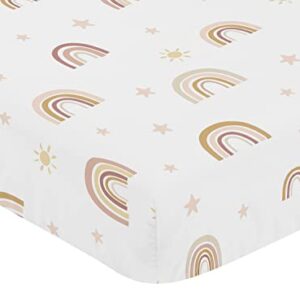 Sweet Jojo Designs Boho Rainbow Girl Fitted Crib Sheet Baby or Toddler Bed Nursery - Blush Pink Dusty Rose Gold Yellow Mauve Taupe Beige Tan Bohemian Stars Sun Celestial Vintage Sky