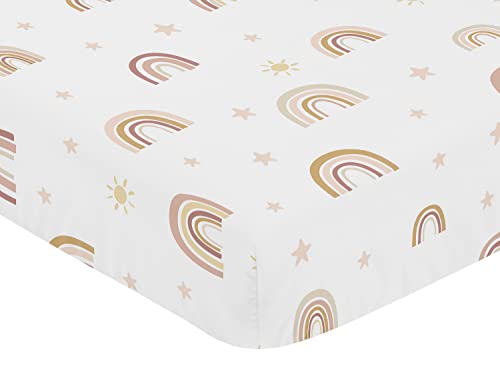 Sweet Jojo Designs Boho Rainbow Girl Fitted Crib Sheet Baby or Toddler Bed Nursery - Blush Pink Dusty Rose Gold Yellow Mauve Taupe Beige Tan Bohemian Stars Sun Celestial Vintage Sky