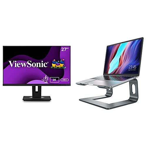 ViewSonic VG2755-2K 27 Inch IPS 1440p Monitor with USB 3.1 Type C HDMI DisplayPort and 40 Degree & Nulaxy Laptop Stand, Ergonomic Aluminum Laptop Computer Stand, Detachable Laptop Riser