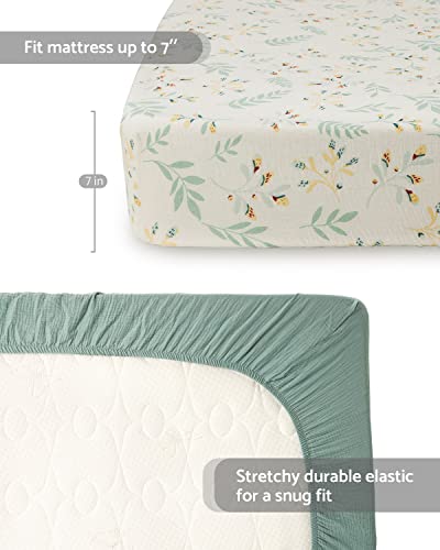 Muslin Crib Sheets for Girls and Boys, Cotton Neutral Fitted Baby Crib Sheet for Standard Crib Mattress & Toddler Bed Mattress (52"x28"), Soft Breathable Baby Sheets 1 Pack (Roman Green)