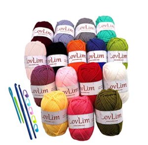 lovlim crochet yarn kit, 16 soft cotton yarn skeins,1000+ yards, for crochet and knitting, free crochet/amigurumi patterns, craft dk yarn perfect starter kit