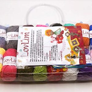 LovLim Crochet Yarn kit, 16 Soft Cotton Yarn Skeins,1000+ Yards, for Crochet and Knitting, Free Crochet/Amigurumi Patterns, Craft DK Yarn Perfect Starter Kit