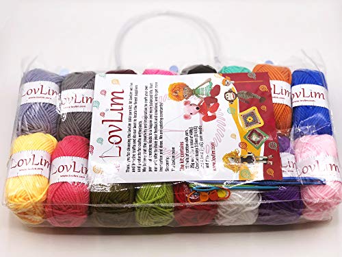 LovLim Crochet Yarn kit, 16 Soft Cotton Yarn Skeins,1000+ Yards, for Crochet and Knitting, Free Crochet/Amigurumi Patterns, Craft DK Yarn Perfect Starter Kit