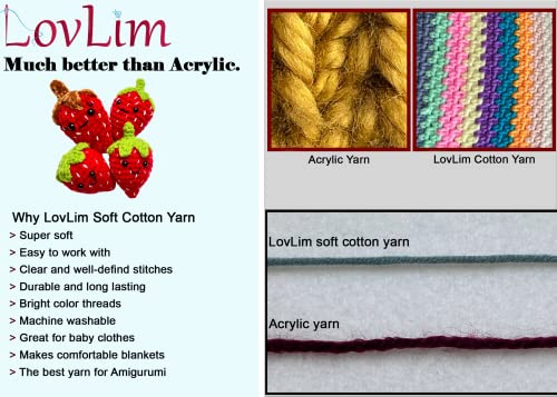 LovLim Crochet Yarn kit, 16 Soft Cotton Yarn Skeins,1000+ Yards, for Crochet and Knitting, Free Crochet/Amigurumi Patterns, Craft DK Yarn Perfect Starter Kit