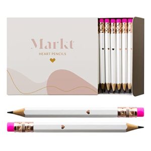 markt mini heart pencils for bridal shower games & wedding favors, small white pencils with rose gold foil for party prizes or gifts for guests, pre sharpened golf pencils with erasers (30 pack)