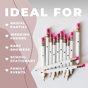 MARKT Mini Heart Pencils for Bridal Shower Games & Wedding Favors, Small White Pencils With Rose Gold Foil for Party Prizes or Gifts for Guests, Pre Sharpened Golf Pencils With Erasers (30 Pack)