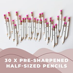 MARKT Mini Heart Pencils for Bridal Shower Games & Wedding Favors, Small White Pencils With Rose Gold Foil for Party Prizes or Gifts for Guests, Pre Sharpened Golf Pencils With Erasers (30 Pack)