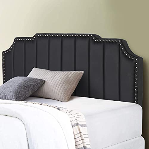 VECELO Faux Leather Upholstered Black Full Size Headboards, with Vertical Channel Tufting Bed Backboard