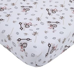 nojo jungle ride grey, white & tan, monkey, giraffe & lion super soft fitted crib sheet, grey, white, tan