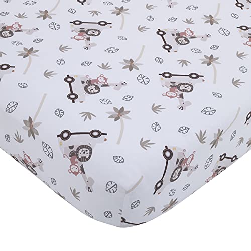 NoJo Jungle Ride Grey, White & Tan, Monkey, Giraffe & Lion Super Soft Fitted Crib Sheet, Grey, White, Tan