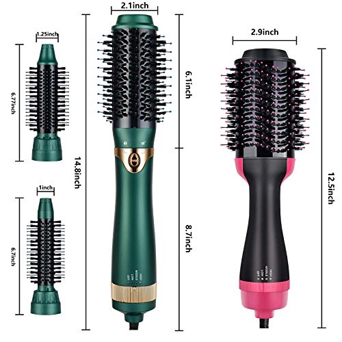 Hot Air Brush, Hair Dryer Brush, 3 in 1 Interchangerable Hair Dryer & Volumizer, Ceramic Negative Ion Curling Dryer Styler Brush with 3 Brush Heads (Green)