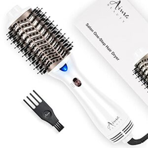 one step hair dryer & volumizing hot air brush, hair blow dryer brush, ceramic straightener brush, curler & hot comb 4 in 1 salon ionic hair brush, hair styling tools, white