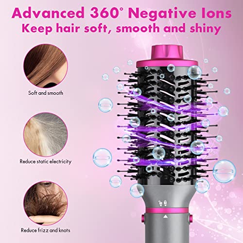 Hair Dryer Brush Set - KOOVON 4 in 1 Blow Dryer Brush in one, Negative Ion Blowout Brush Detachable Hot Air Brush for Drying/Straightening/Curling, One-step Volumizer Styler Brush with Ceramic Coating