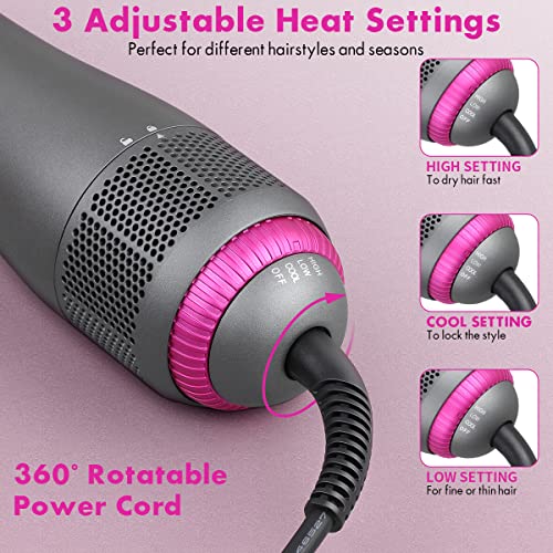 Hair Dryer Brush Set - KOOVON 4 in 1 Blow Dryer Brush in one, Negative Ion Blowout Brush Detachable Hot Air Brush for Drying/Straightening/Curling, One-step Volumizer Styler Brush with Ceramic Coating