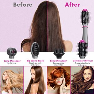 Hair Dryer Brush Set - KOOVON 4 in 1 Blow Dryer Brush in one, Negative Ion Blowout Brush Detachable Hot Air Brush for Drying/Straightening/Curling, One-step Volumizer Styler Brush with Ceramic Coating