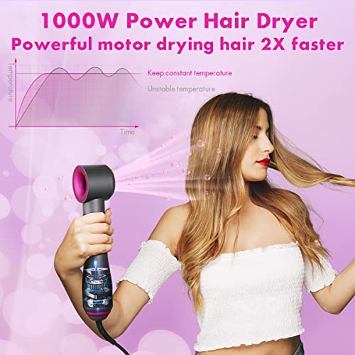 Hair Dryer Brush Set - KOOVON 4 in 1 Blow Dryer Brush in one, Negative Ion Blowout Brush Detachable Hot Air Brush for Drying/Straightening/Curling, One-step Volumizer Styler Brush with Ceramic Coating