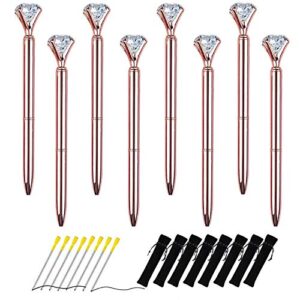 yznlife 8 pcs rose gold big crystal diamond ballpoint pen bling metal ballpoint pen office supplies gift pens for christmas wedding birthday, includes 8 pieces pen refills,8 pieces black velvet bags