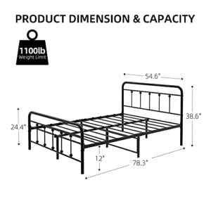 GaoMons Full Size Bed Frame with Headboard, Metal Slats Support Platform Bed Frame with Ample Storage Space, No Box Spring Needed (Full)