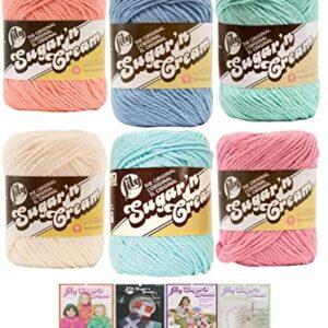 Lily Sugar n' Cream Variety Assortment 6 Pack Bundle 100% Cotton Medium 4 Worsted with 4 Patterns (Asst 62)