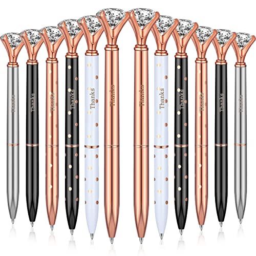 Thanks Diamond Ballpoint Pens Rhinestones Black Ink Pens Bling Metal Gel Ink Pen Thanks Present for Event Party Employee Appreciation Home School Office Stationery (24 Pieces)