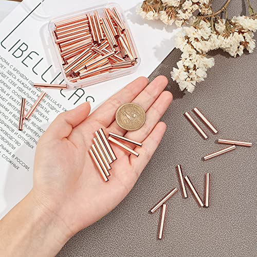 PH PandaHall 100pcs Brass Tube Beads 30x4mm Long Tube Spacer Beads Macrame Beads for DIY Sewing Craft Wall Hanging Plant Holder Macrame Wind Chime, Rose Gold