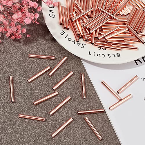 PH PandaHall 100pcs Brass Tube Beads 30x4mm Long Tube Spacer Beads Macrame Beads for DIY Sewing Craft Wall Hanging Plant Holder Macrame Wind Chime, Rose Gold