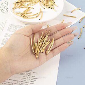 AUEAR, 100 Pack Plated Metal Smooth Long Curved Noodle Tube Spacer Loose Beads 3x50mm for DIY Necklace Bracelet Jewelry Making (Gold)