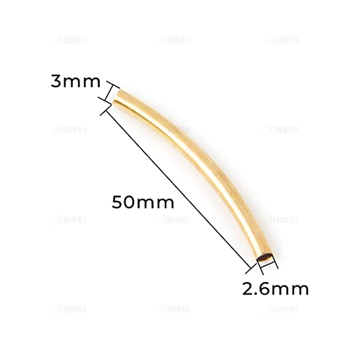 AUEAR, 100 Pack Plated Metal Smooth Long Curved Noodle Tube Spacer Loose Beads 3x50mm for DIY Necklace Bracelet Jewelry Making (Gold)