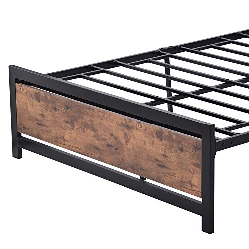 Full Bed Frame with Wood Headboard, Modern Rustic Style Platform Bed Frame Full Size, Heavy Duty Strong Metal Slats Support, No Box Spring Needed, Easy Assembly (Black, Full)