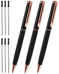 cambond black pens, ballpoint pen bulk black ink 1.0 mm medium point smooth writing black and rose gold pens for men women police uniform office business, 3 pens with 6 refills (black)