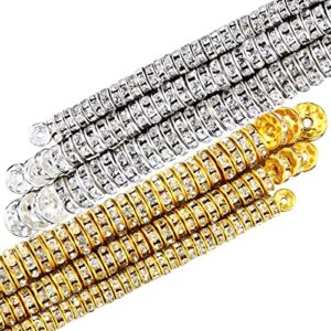 800 pieces round rondelle spacer beads crystal rhinestone loose bead rondelle charm beads 6 mm 8 mm 10 mm for necklaces bracelets jewelry making (gold, silver)