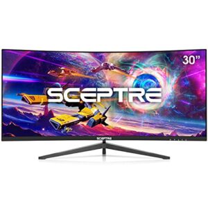 sceptre 30-inch curved gaming monitor 21:9 2560x1080 ultra wide/ slim hdmi displayport up to 200hz build-in speakers, metal black (c305b-200un1)