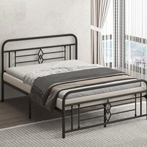 Bigbiglife Classic Metal Bed Frame with Headboard and Footboard, Sturdy Platform Bed Frame with Steel Slat Support/Under Bed Storage/No Box Spring Needed, Black, Full Size