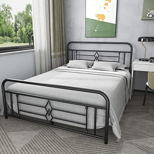 Bigbiglife Classic Metal Bed Frame with Headboard and Footboard, Sturdy Platform Bed Frame with Steel Slat Support/Under Bed Storage/No Box Spring Needed, Black, Full Size