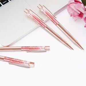 ZZTX 3 Pcs Rose Gold Ballpoint Pens Metal Pen Bling Dynamic Liquid Sand Pen with Refills Black Ink Office Supplies Gift Pens for Christmas Wedding Birthday, with 3 Pcs Velvet Gift Pouches