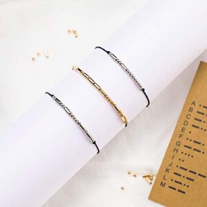 Yaomiao DIY Morse Code Bracelet Making Set, 800 Round Spacer Beads, 800 Long Tube Beads, 20 Morse Code Decoding Card and 2 Rolls 66 ft Waxed Polyester Twine Cord (Silver and Gold, Black Rope)